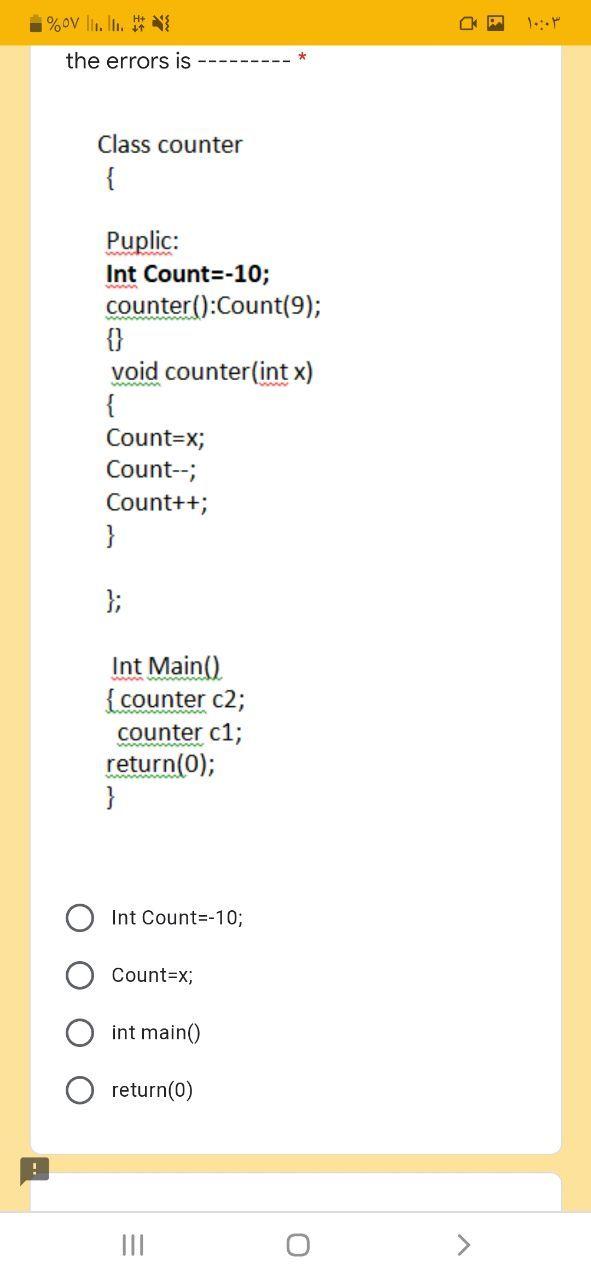 Solved %ov li... ۱۰۰۰۳ the errors is Class counter { Puplic: | Chegg.com