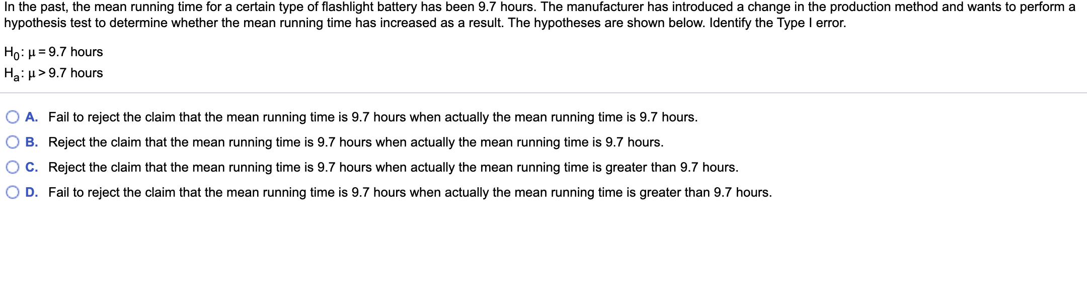 Solved In the past, the mean running time for a certain type | Chegg.com