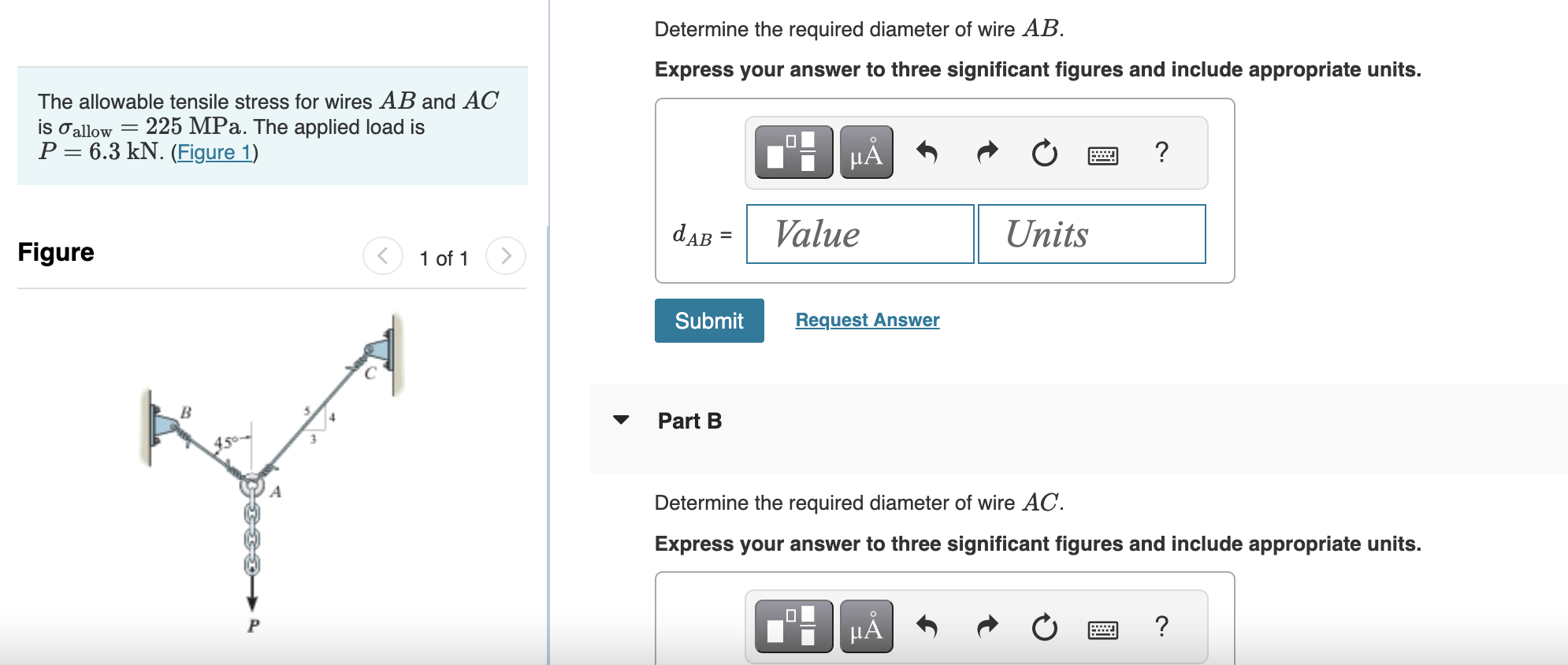 Solved Determine the required diameter of wire AB. The | Chegg.com