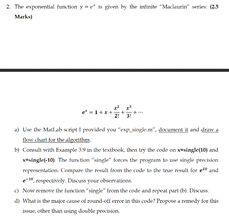 2. The exponential function y = e* is given by the | Chegg.com