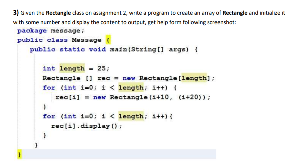 Solved 3) Given the Rectangle class on assignment 2, write a | Chegg.com