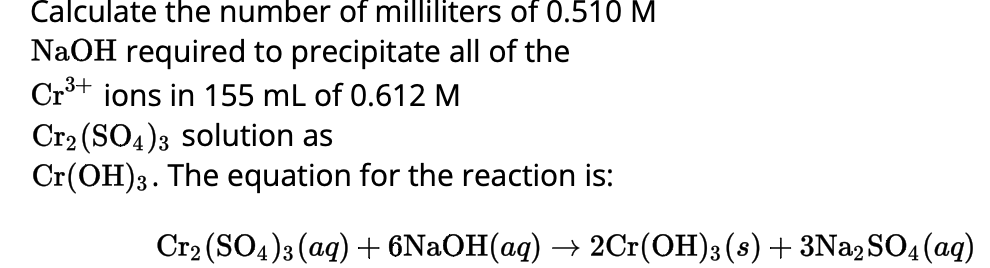 Solved Calculate the number of milliliters of 0.510M NaOH | Chegg.com