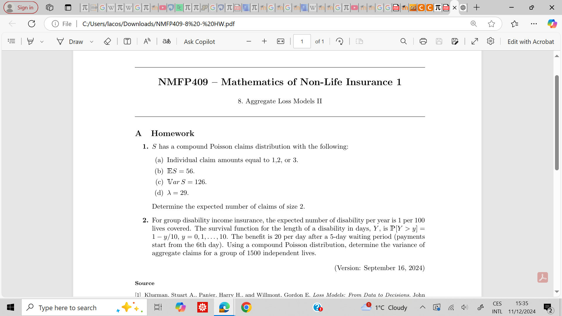 Solved Aggregate Loss Models IIA HomeworkS ﻿has a compound | Chegg.com