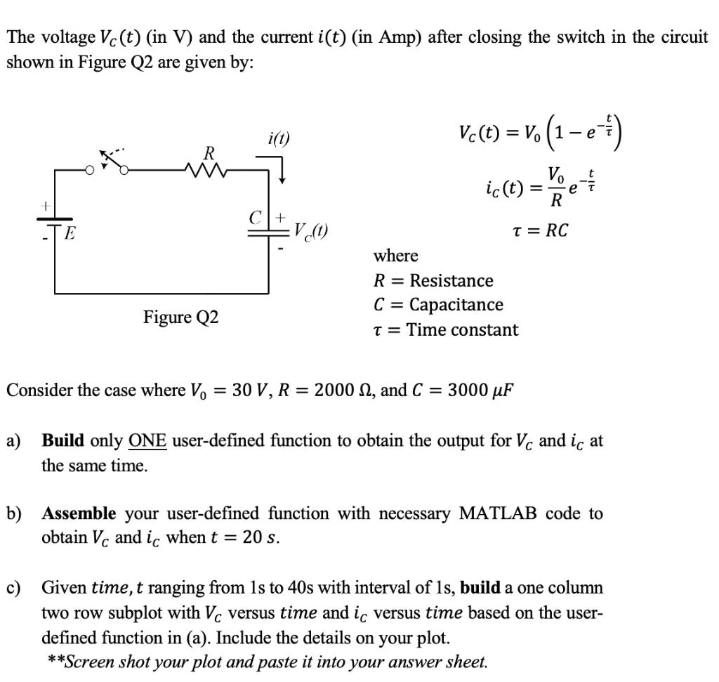 Solved The voltage Vc(t) (in V) and the current i(t) (in | Chegg.com