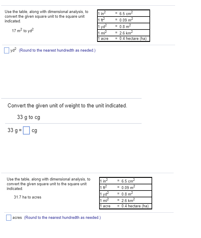 Solved Use The Table Along With Dimensional Analysis To Chegg