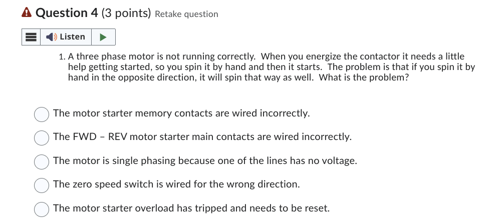 Solved 1. A three phase motor is not running correctly. When | Chegg.com