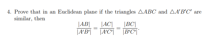 Solved Prove that in an Euclidean plane if the triangles | Chegg.com