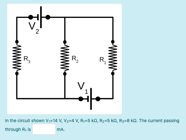 Solved V 2 R3 R R V In the circuit shown V2=14 V, V2=4 V, | Chegg.com