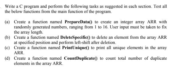 Solved Write a C program and perform the following tasks as | Chegg.com