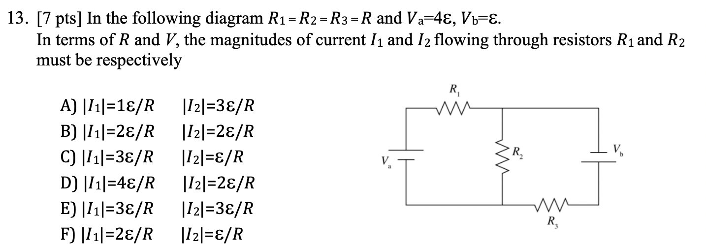 Solved 13. [7 pts ] In the following diagram R1=R2=R3=R and | Chegg.com