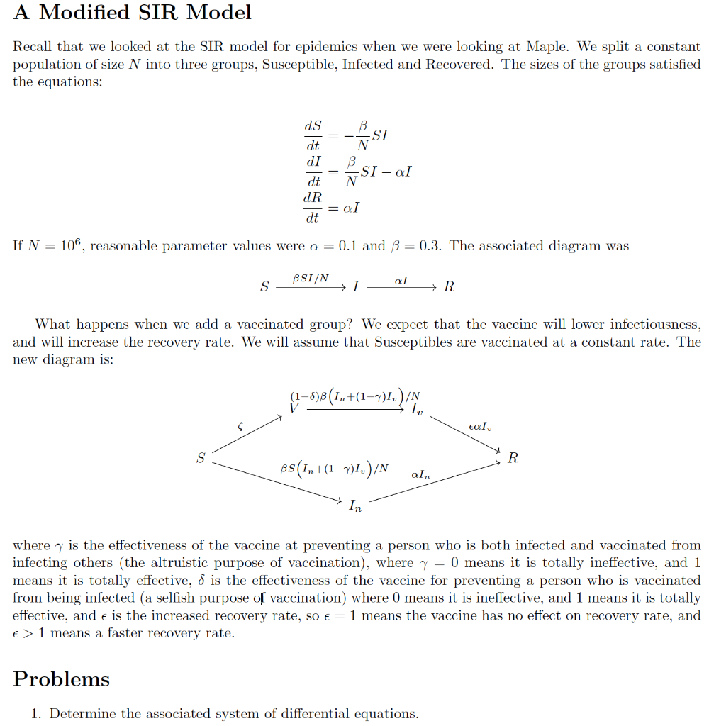 A Modified SIR Model Recall that we looked at the SIR | Chegg.com