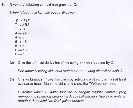 Solved (a) Give the leftmost derivation of the string ab#cc | Chegg.com