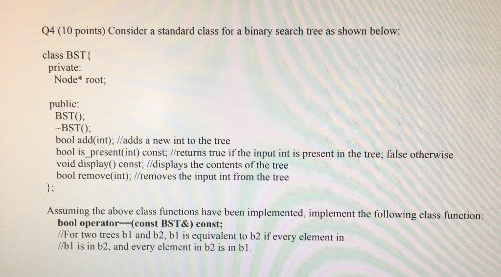 Solved Q4 (10 points) Consider a standard class for a binary | Chegg.com