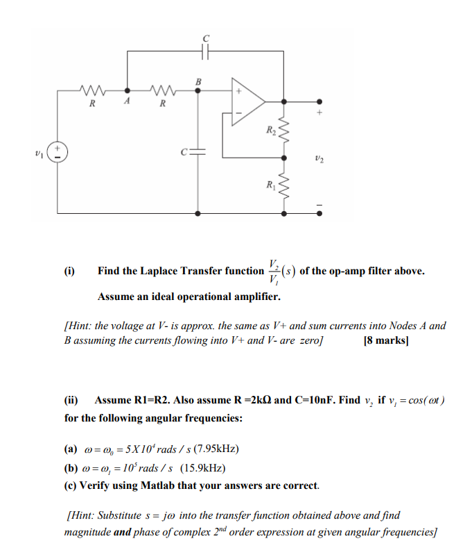Solved R2 V, i Find the Laplace Transfer function (s) of the | Chegg.com