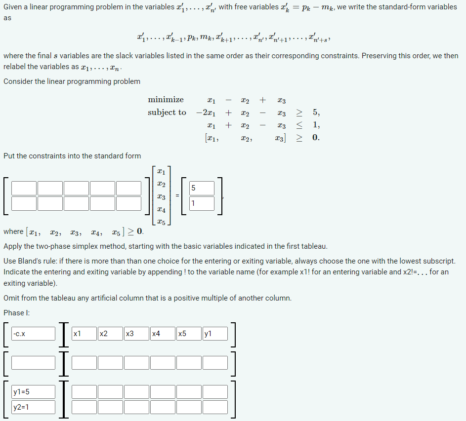 Solved Given a linear programming problem in the variables | Chegg.com