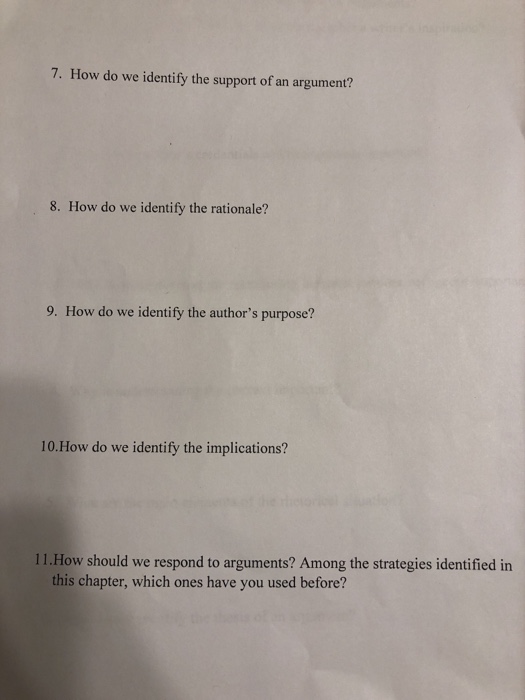 Solved 7. How do we identify the support of an argument? 8. | Chegg.com