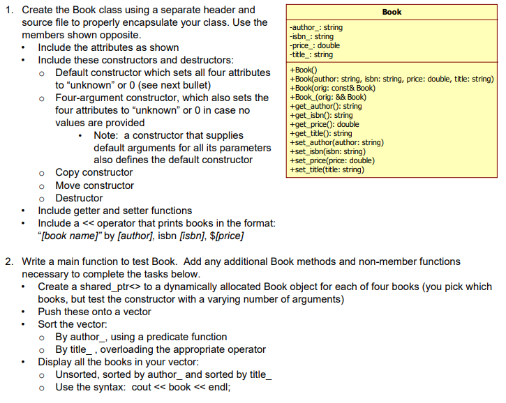 Solved 1. Create the Book class using a separate header and | Chegg.com