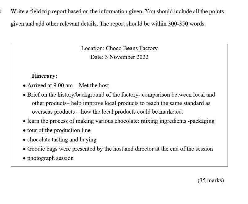Write a field trip report based on the information | Chegg.com