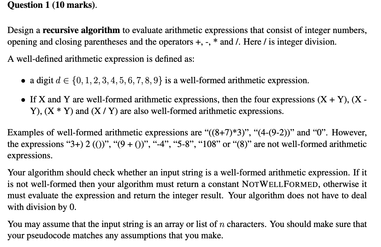 Question 1 10 Marks Design A Recursive Algorithm 7708