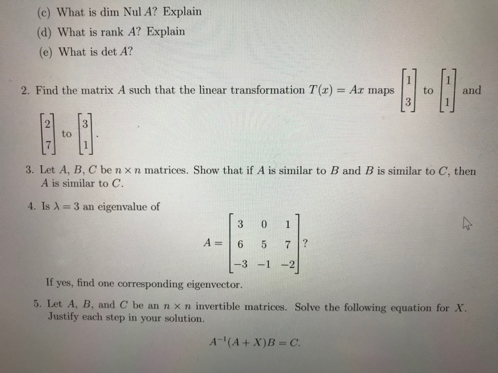 Solved (c) What is dim Nul A? Explain (d) What is rank A? | Chegg.com
