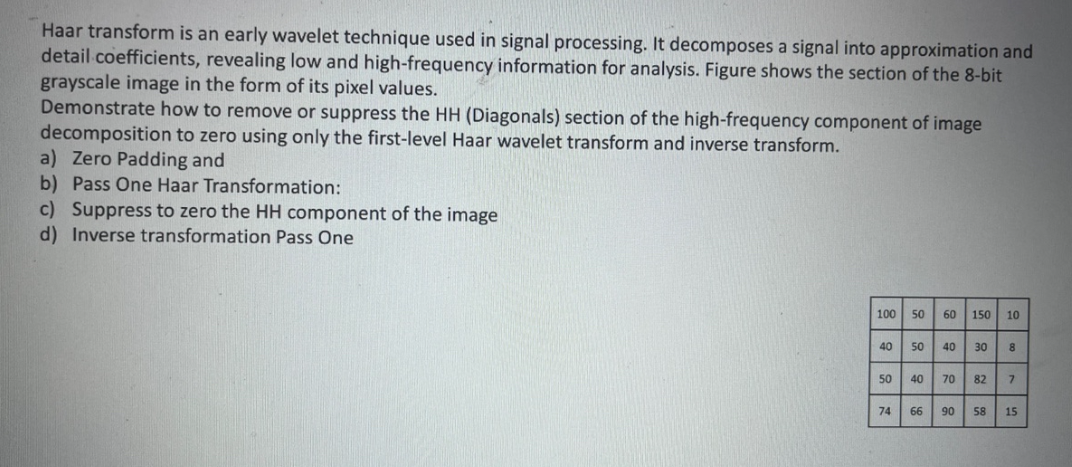 Solved Haar transform is an early wavelet technique used in | Chegg.com