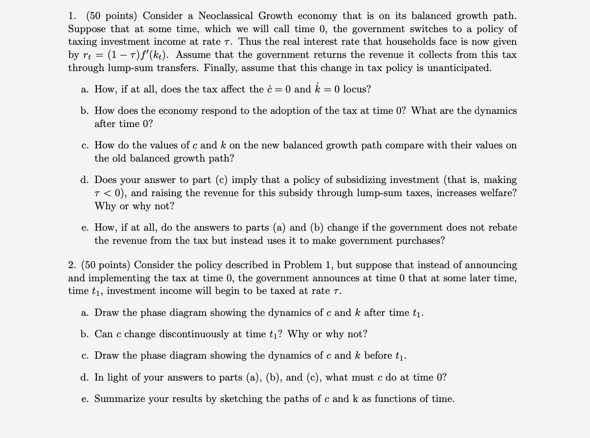 Solved (50 points) Consider a Neoclassical Growth economy | Chegg.com Solved (50 points) Consider a Neoclassical Growth economy | Chegg.com