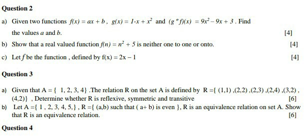 Solved Question 2 Given two functions f(x) = ar + b , g(x) = | Chegg.com