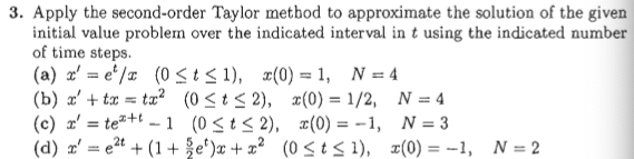 Solved 3. Apply the second-order Taylor method to | Chegg.com
