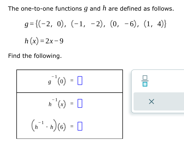 Solved The one-to-one functions g and h are defined as | Chegg.com