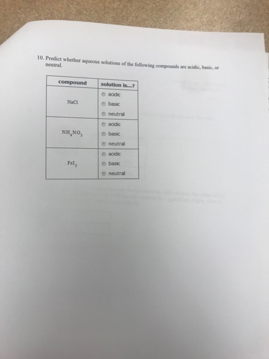 Solved 10. Predict whether aqueous solutions of the | Chegg.com