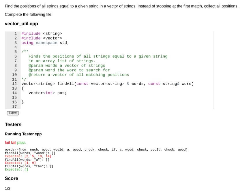 Solved Find the positions of all strings equal to a given | Chegg.com