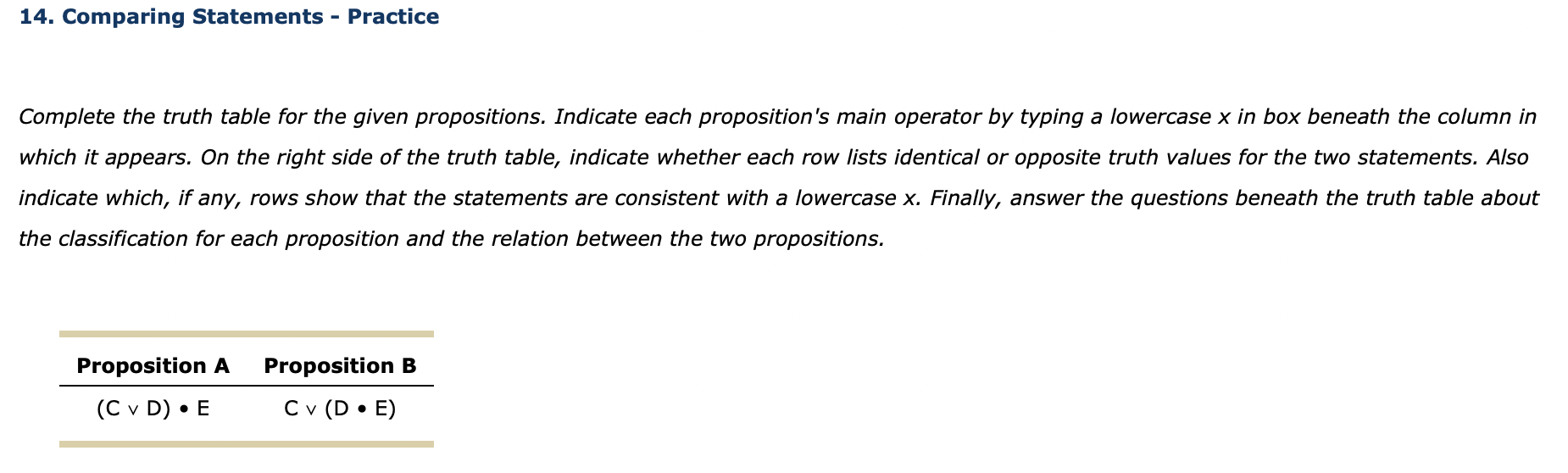 Complete the truth table for the given propositions. | Chegg.com