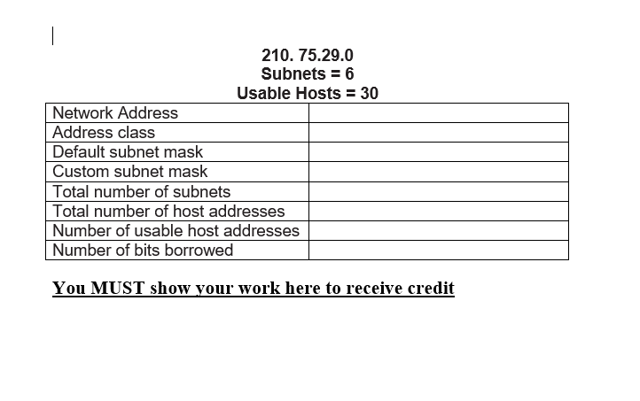 Solved 210 75 29 0 Subnets 6 Usable Hosts 30 Network
