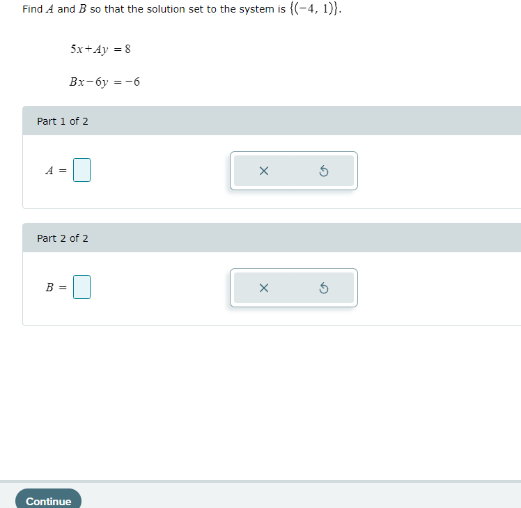 Solved Find A and B so that the solution set to the system | Chegg.com