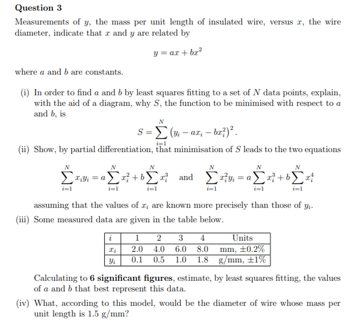 Solved Question 3 Measurements of y, the mass per unit | Chegg.com