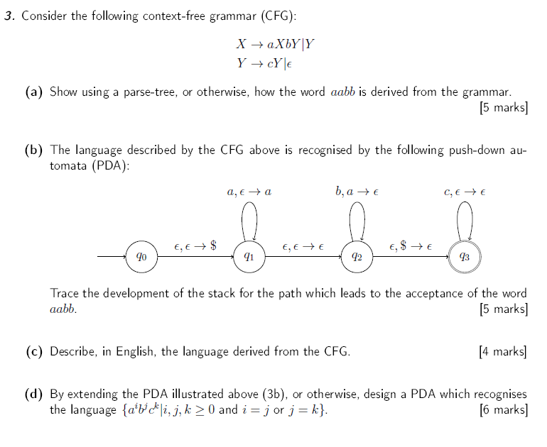 Solved 3. Consider the following context-free grammar (CFG): | Chegg.com