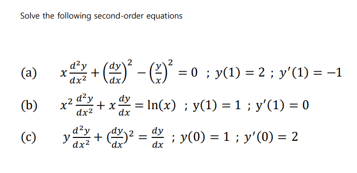 Solved Solve the following second-order equations (a) | Chegg.com
