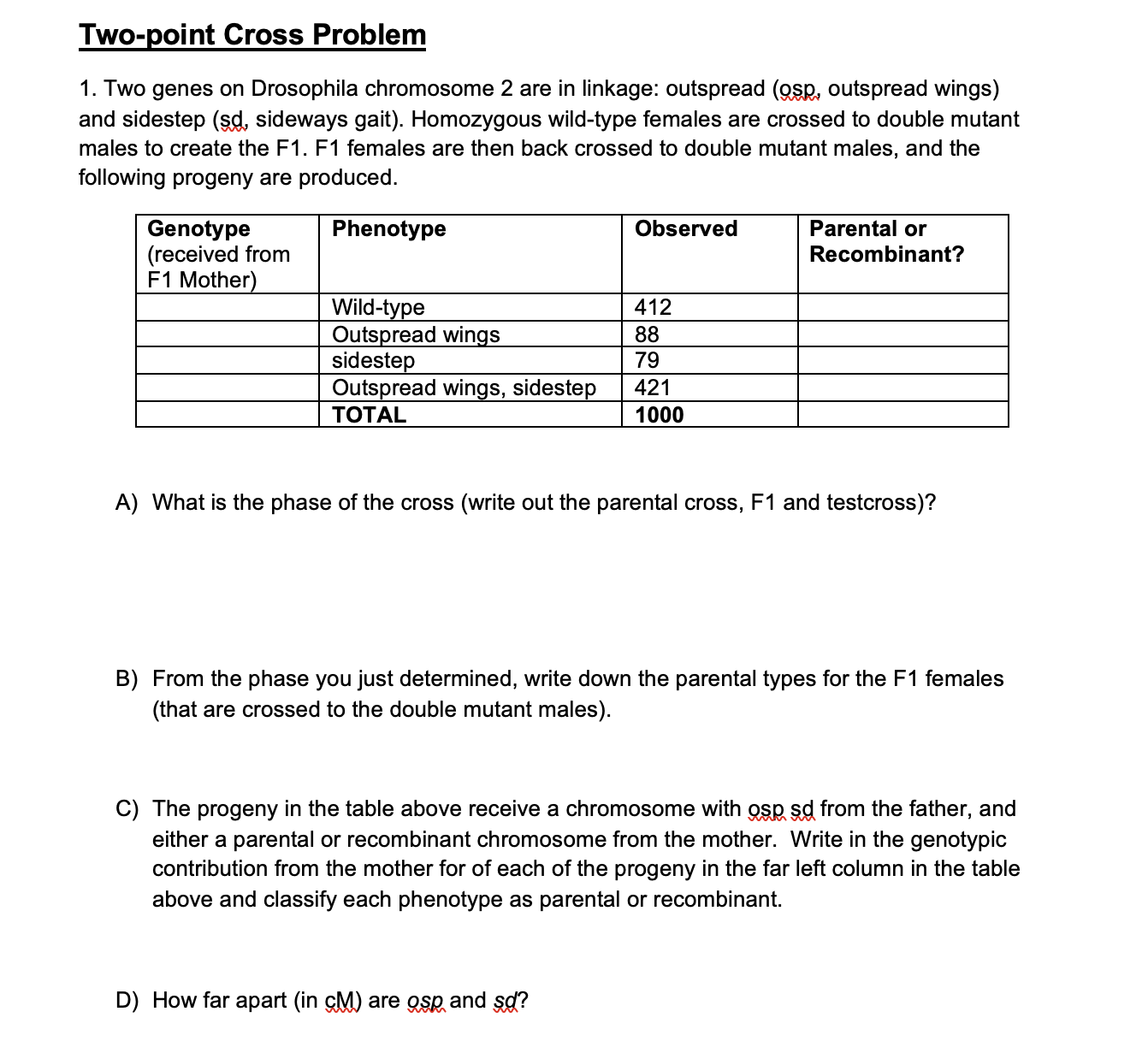 Solved Two-point Cross ProblemTwo genes on Drosophila | Chegg.com