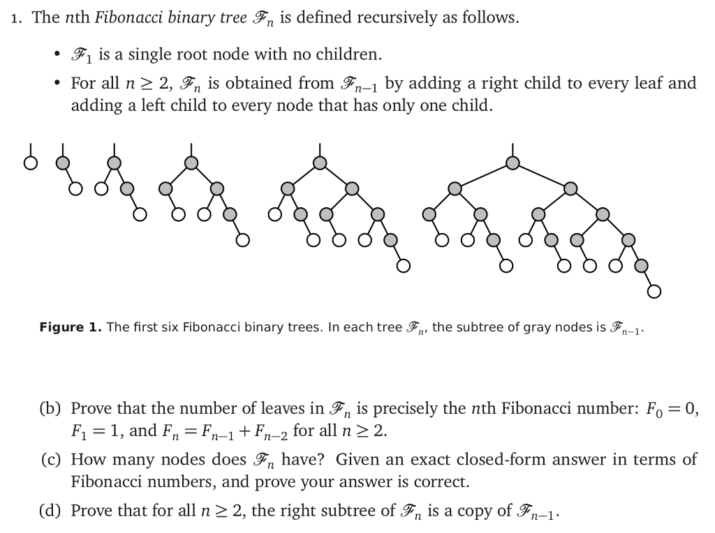 Solved 1 The Nth Fibonacci Binary Tree Fn Is Defined