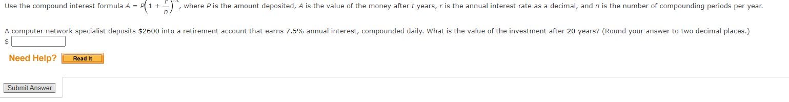 Solved $ Need Help? Read It Submit Answer | Chegg.com