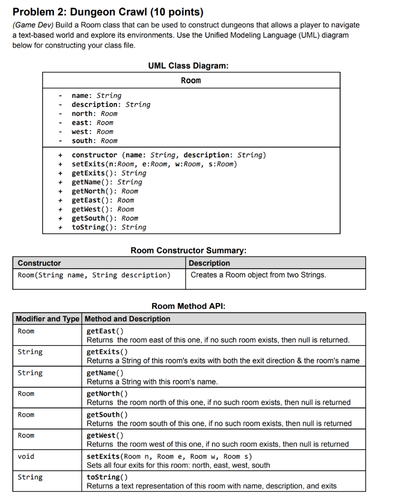 Problem 2: Dungeon Crawl (10 points) (Game Dev) Build | Chegg.com