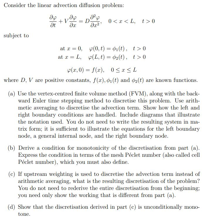 Consider the linear advection diffusion problem: ap | Chegg.com