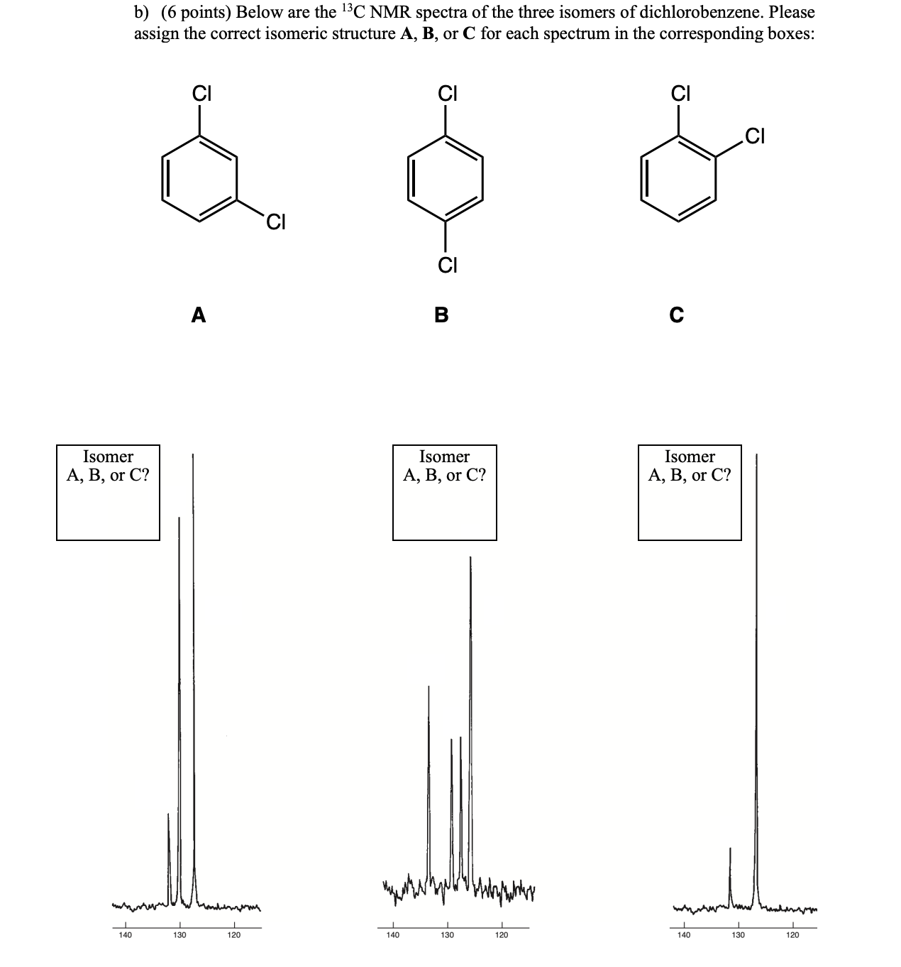 Solved b) (6 ﻿points) ﻿Below are the ?13C ﻿NMR spectra of | Chegg.com