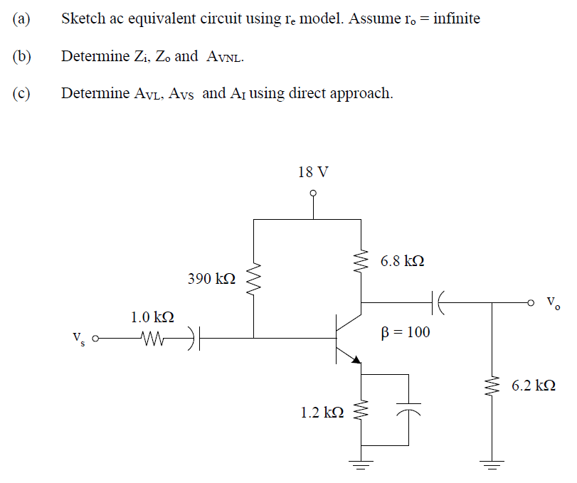 Solved (a) Sketch ac equivalent circuit using re model. | Chegg.com
