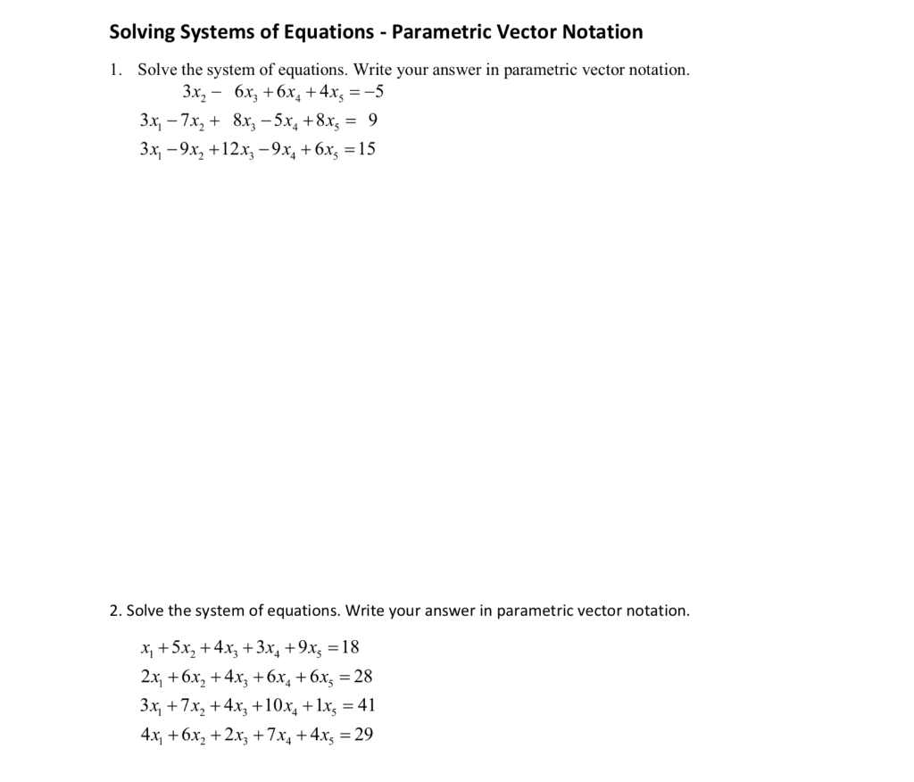 Solved Solving Systems of Equations - Parametric Vector | Chegg.com