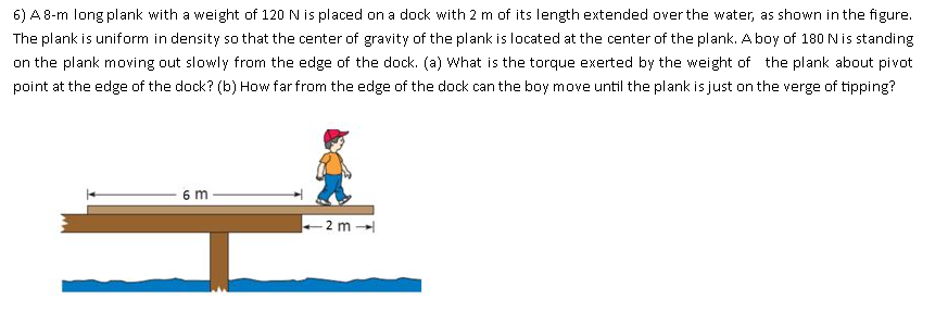Solved 6) A 8-m long plank with a weight of 120 N is placed | Chegg.com