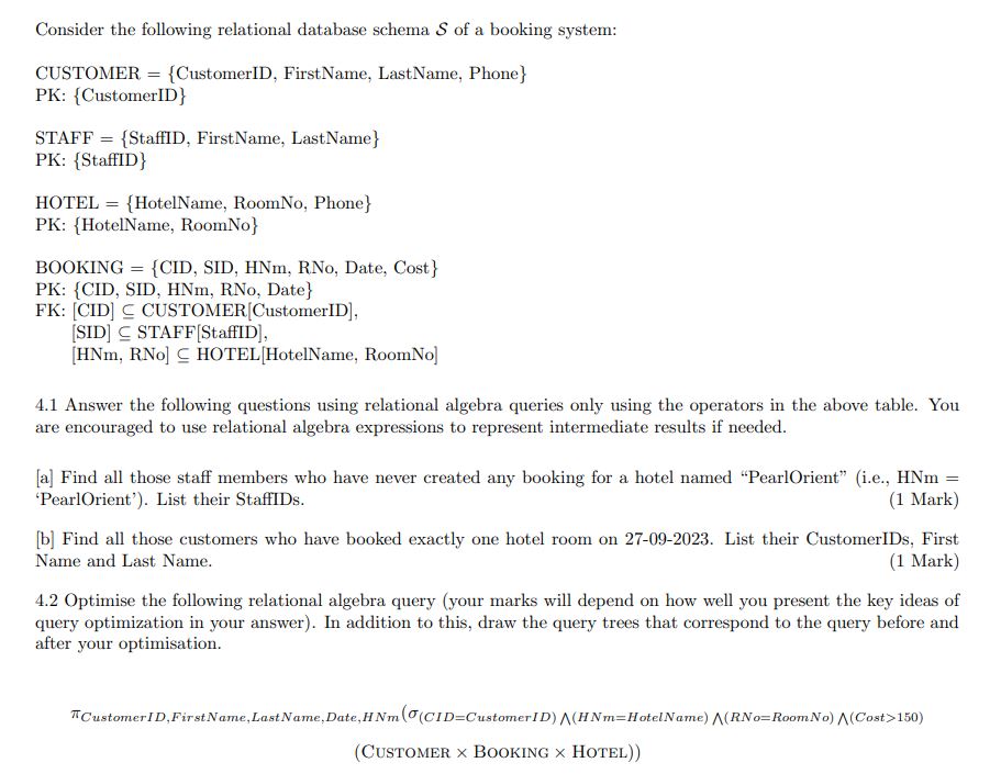 The following table contains the relational algebra | Chegg.com