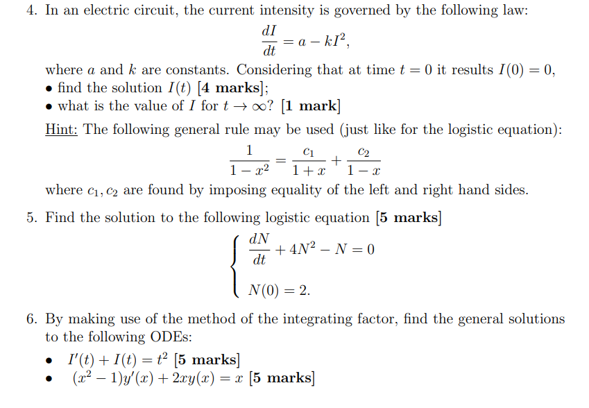 Solved = 4. In an electric circuit, the current intensity is | Chegg.com