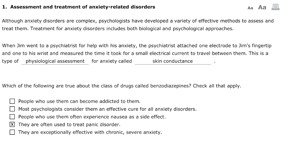 Solved 1. Assessment and treatment of anxiety-related | Chegg.com