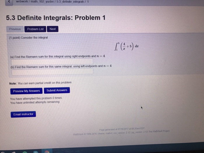 Solved Consider The Integral Integral51 4x 5 Dx A 